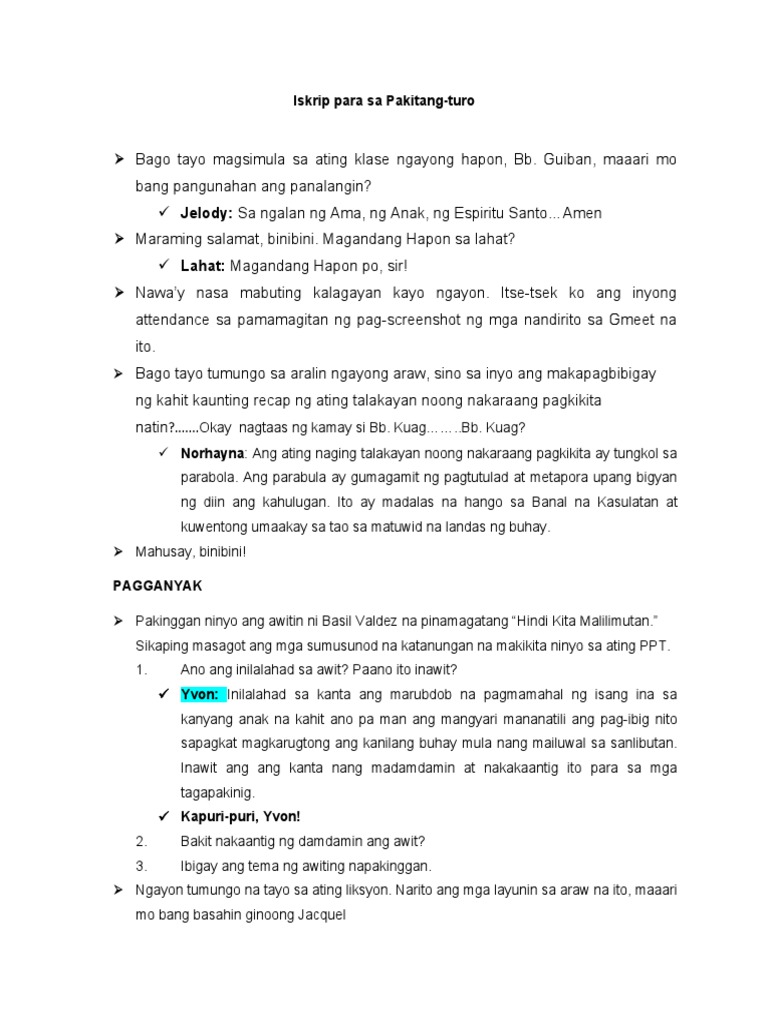 Iskrip para Sa Pakitang | PDF
