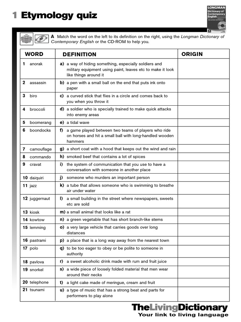 Etymology Quiz: Word Origin | PDF