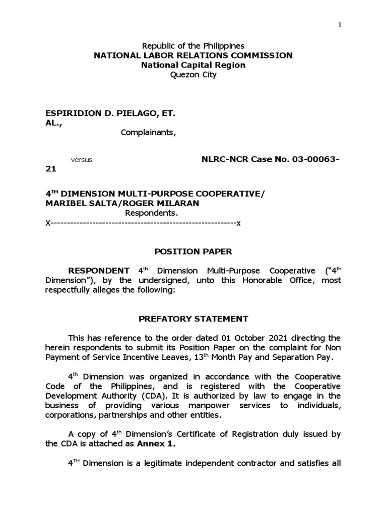 National Labor Relations Commission National Capital Region: - Versus ...