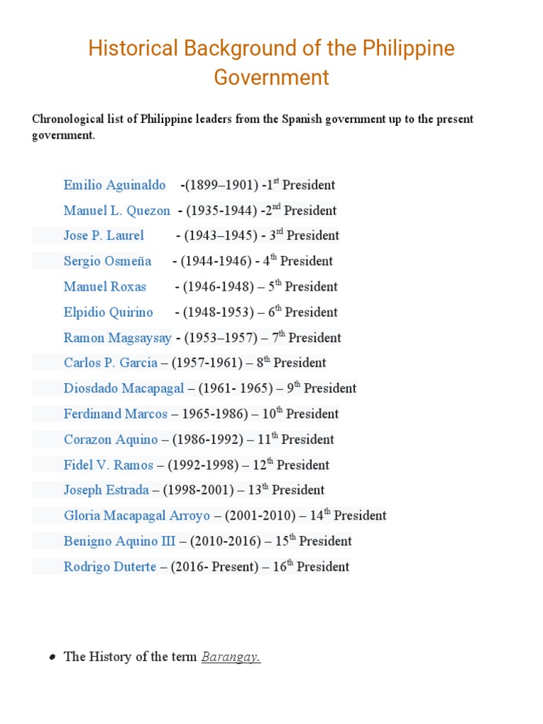 Philippine Government History Overview | PDF | President Of The ...