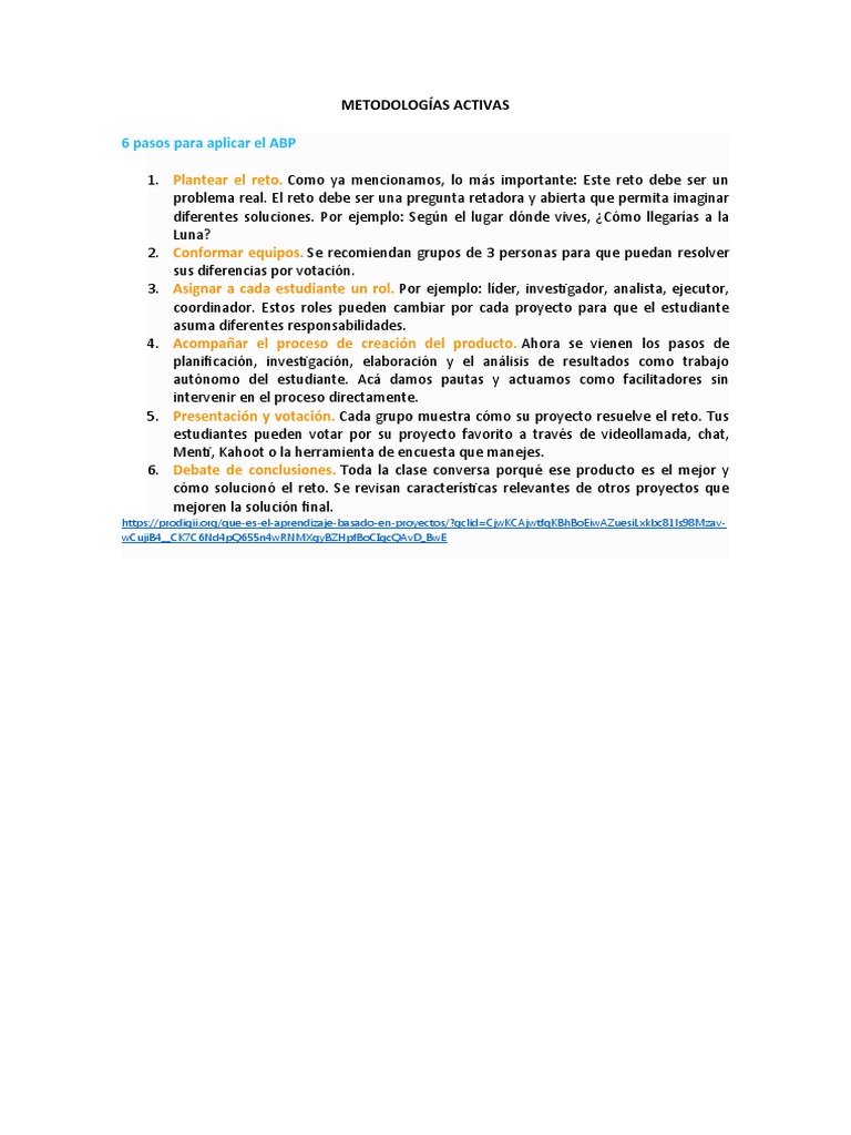 Guía paso a paso para implementar el Aprendizaje Basado en Proyectos (ABP) | PDF