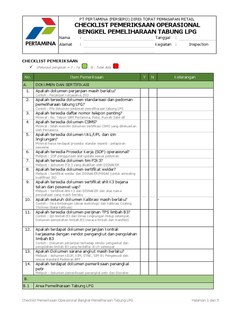 Checklist Inspeksi | PDF