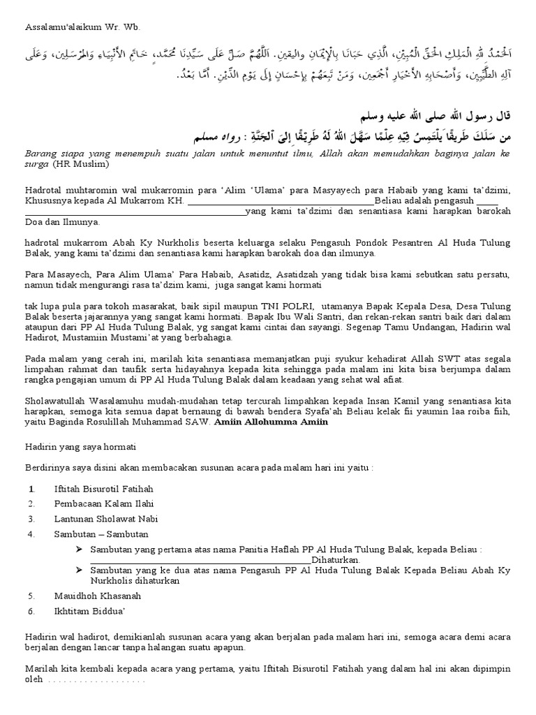 Teks MC Haflah Akhirussanah PP AL HUDA 2020 | PDF