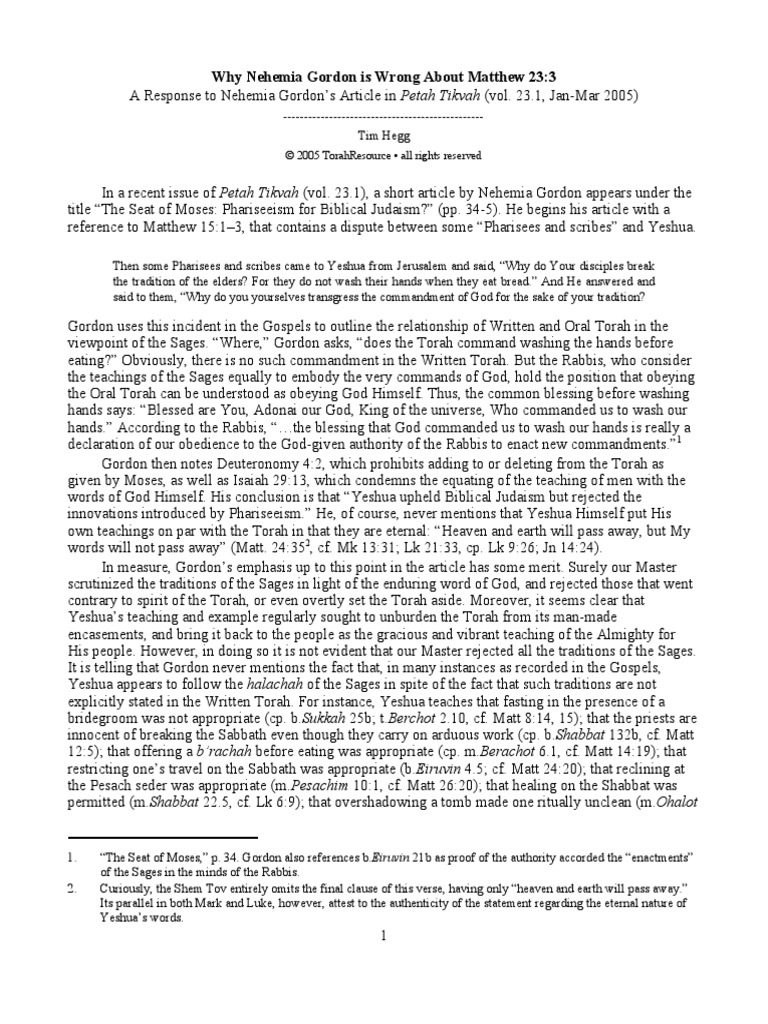 Why Nehemia Gordon Is Wrong About Matthew 23 3 | PDF | Halakha ...