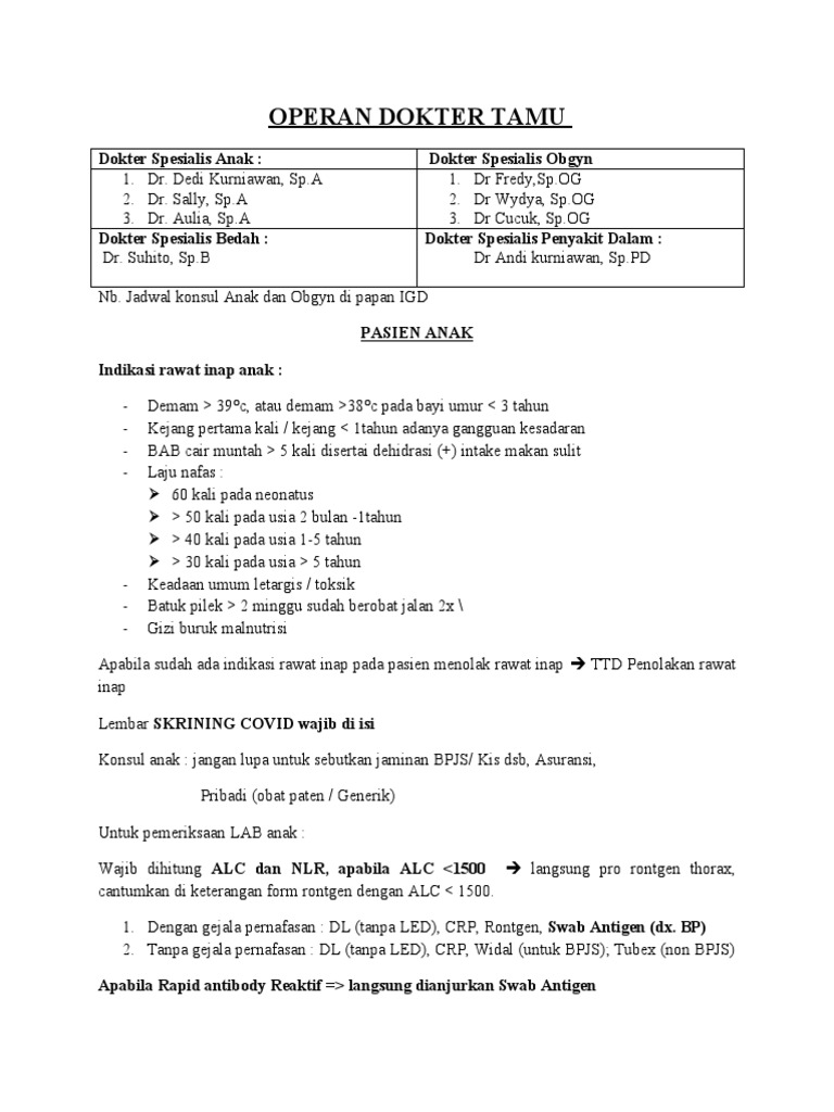 Operan Dokter Tamu Rs Mitra Family | PDF