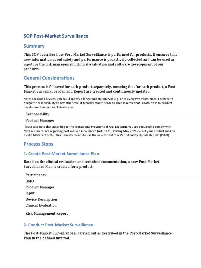 Sop Post Market Surveillance | PDF | Risk Management | Risk