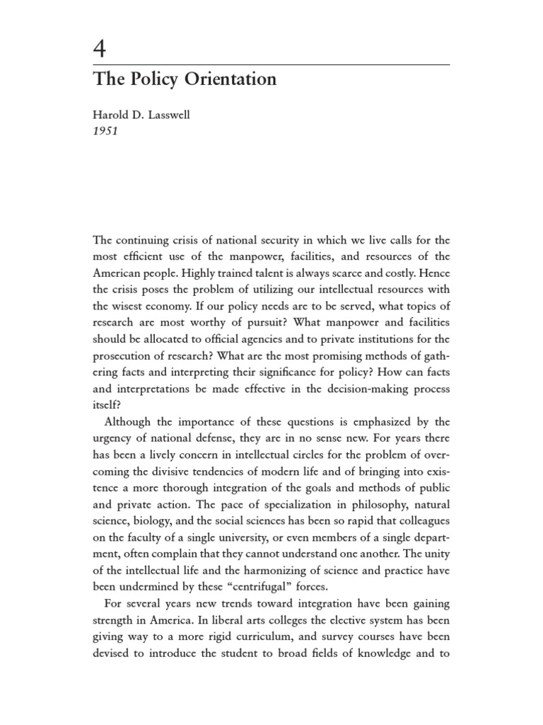 Lasswell - Policy Orientation | PDF | Science | Policy