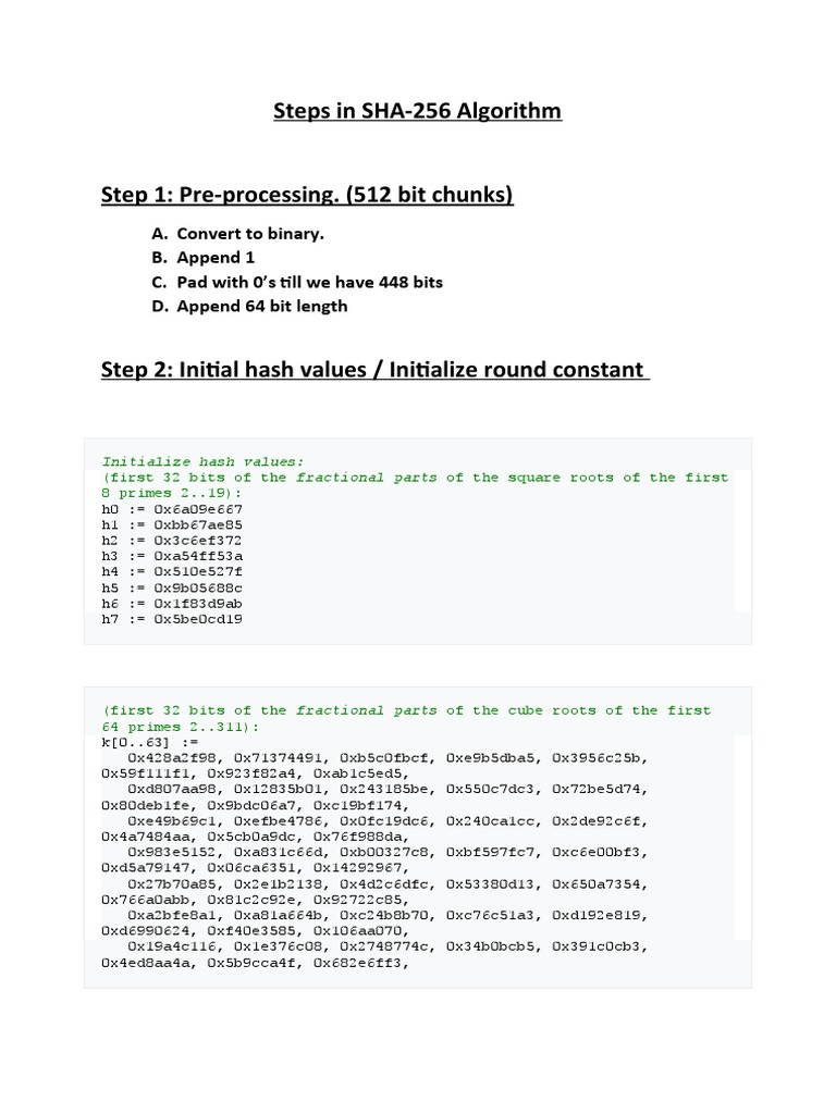 Steps in SHA-256 Algorithm | PDF | Computer Data | Computer Science