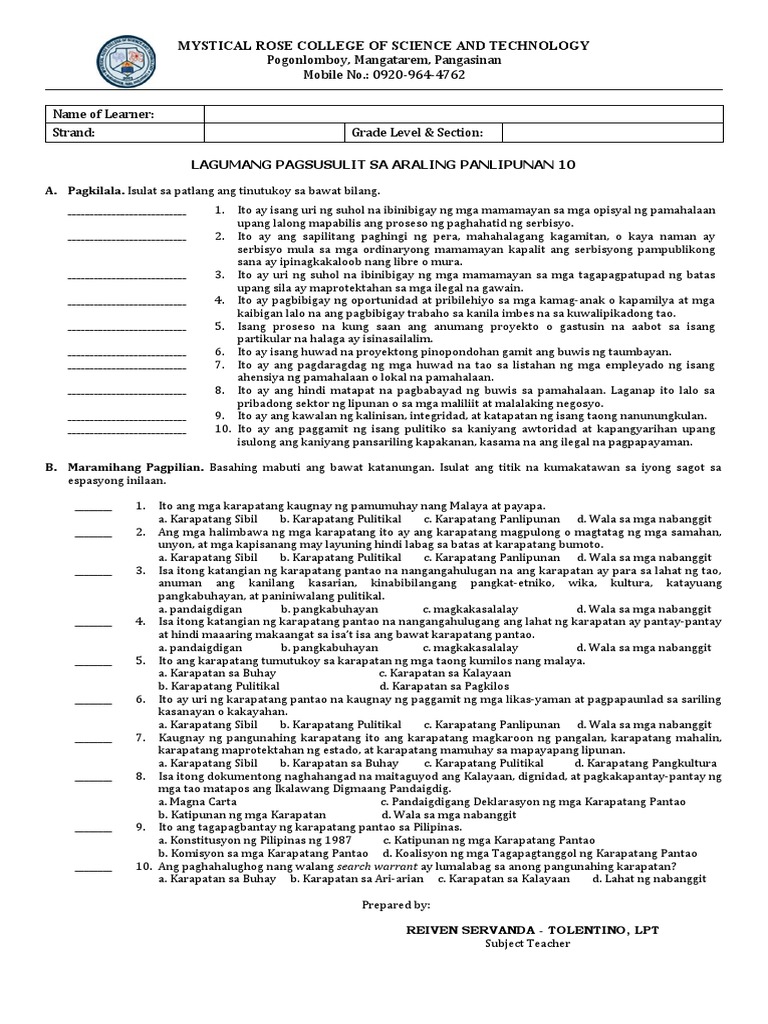 Araling Panlipunan Summative Test | PDF