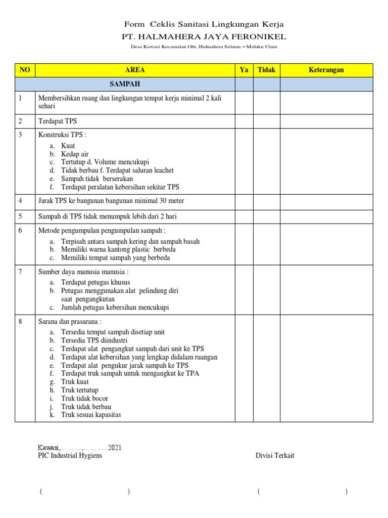 Form Inspeksi Sampah | PDF