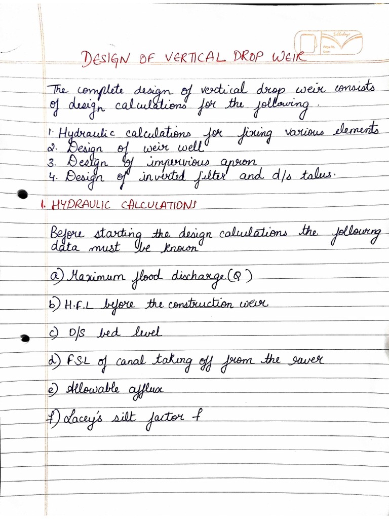 Design Principles of Vertical Drop Weir | PDF