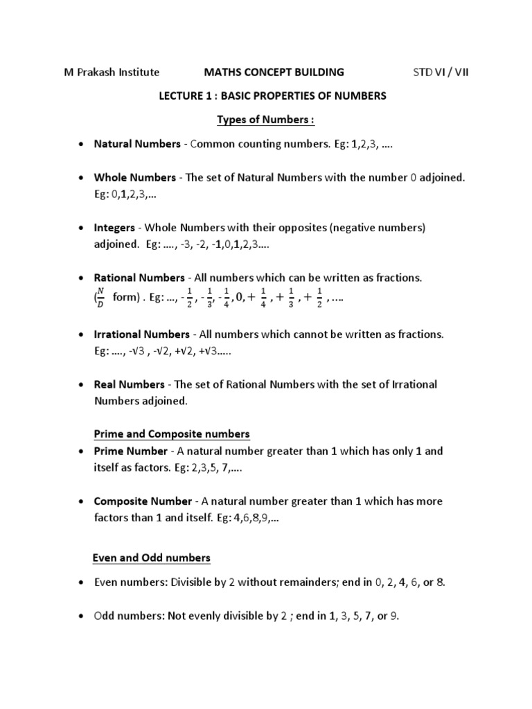 L1 - Basic Properties of Numbers Notes | PDF | Division (Mathematics ...