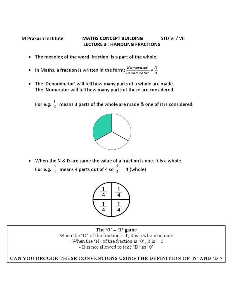 L 3 Handling Fractions Notes | PDF | Mathematics | Notation