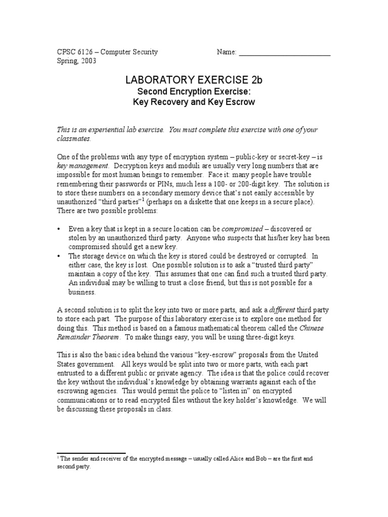 Laboratory Exercise 2B: Second Encryption Exercise: Key Recovery and ...