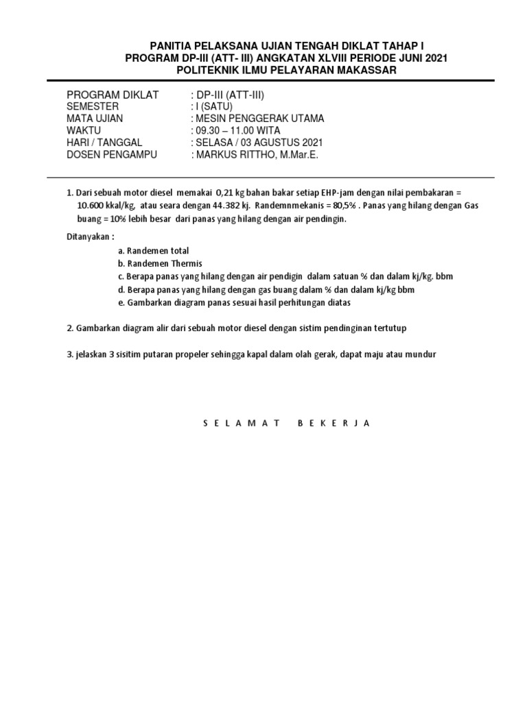 Mesin Penggerak Utama | PDF
