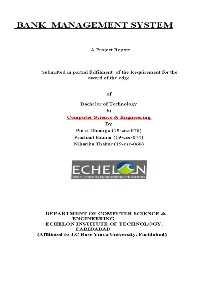 Bank Management System: A Project Report | PDF | Banks | Online Banking