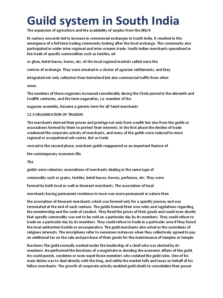 Guild System in South India | PDF | Economies