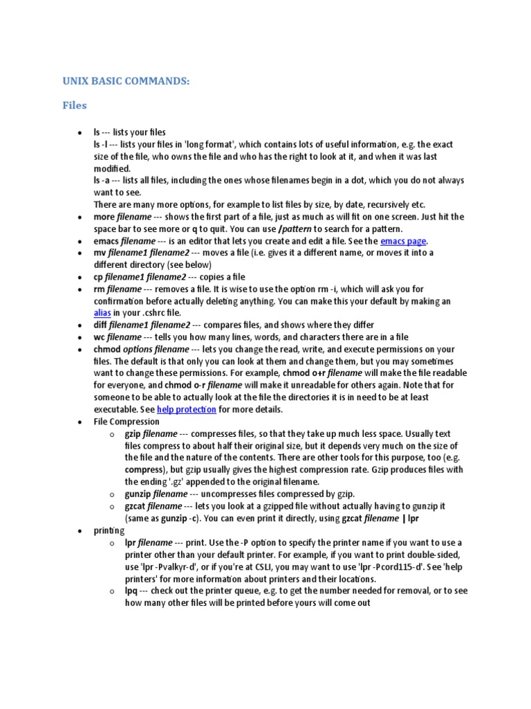 Unix Basic Commands | PDF | Computer File | Filename Unix Basic Commands | PDF | Computer File | Filename