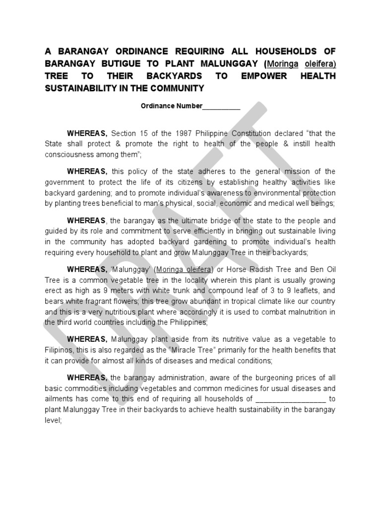 A Barangay Ordinance Malunggay | PDF | Trees | Sustainability