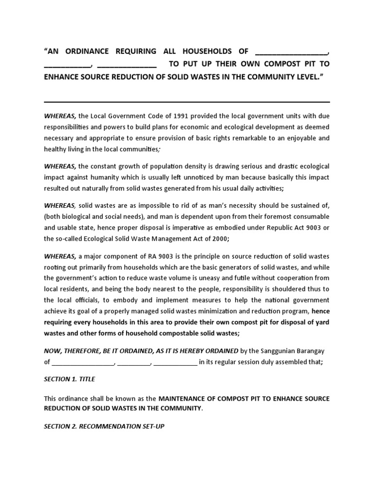An Ordinance Requiring All Households of | Download Free PDF | Waste ...