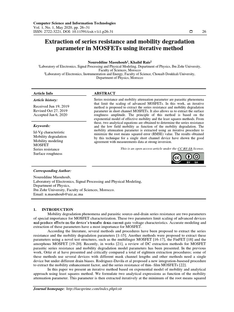Extraction Of Series Resistance And Mobility Degradation Parameter In