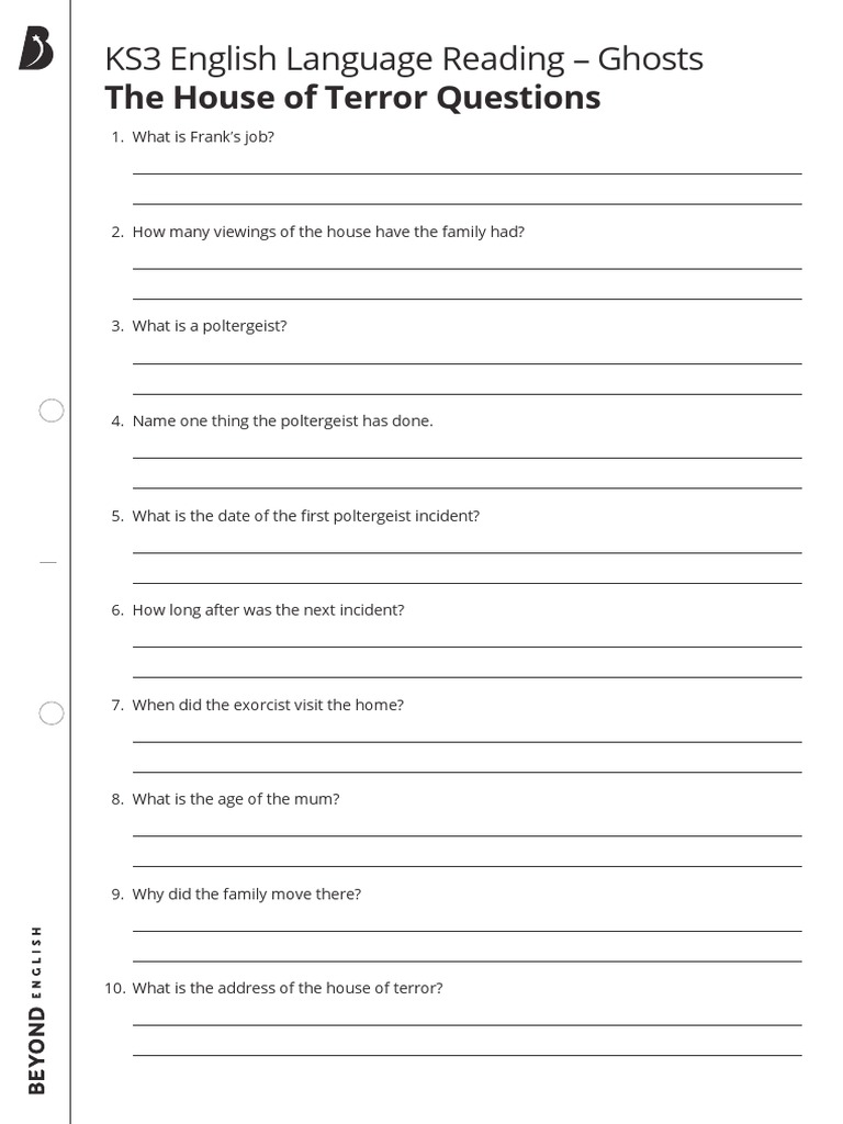 KS3 English Ghosts: House of Terror Quiz | PDF | Philosophy | Mystery ...