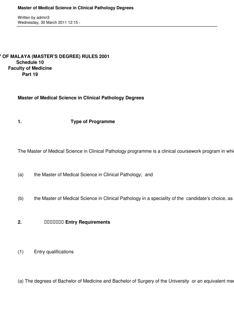 Master of Medical Science in Clinical Pathology Degrees | PDF ...