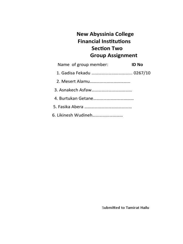 New Abyssinia College Assignment | PDF | Money | Securities (Finance)