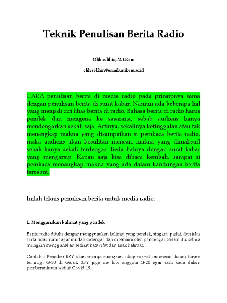 Teknik Penulisan Berita Radio | PDF | Perjalanan