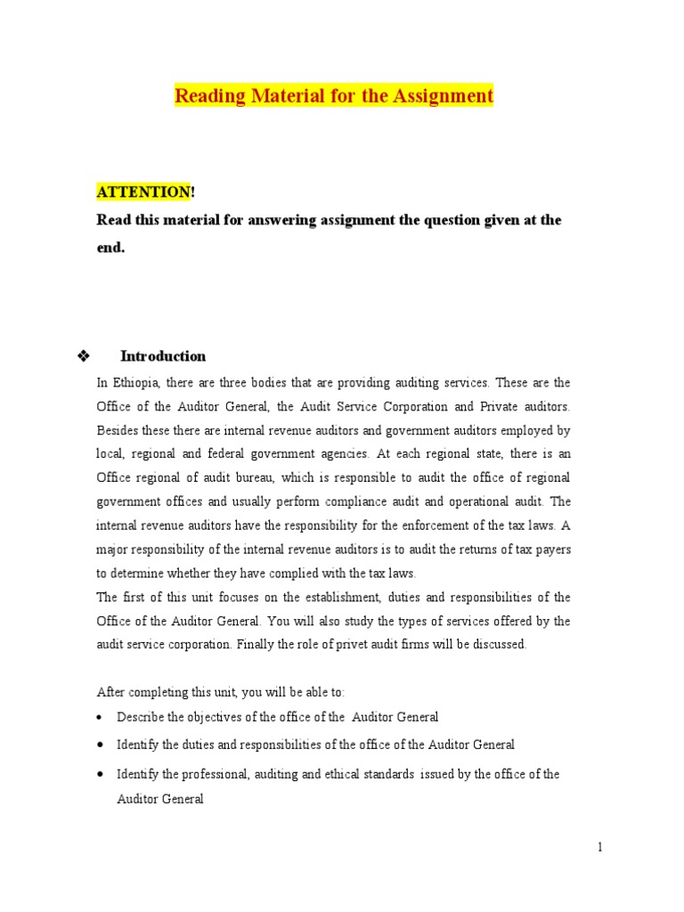 Assignment Auditing in Ethiopia Modified | PDF | Audit | Financial Audit