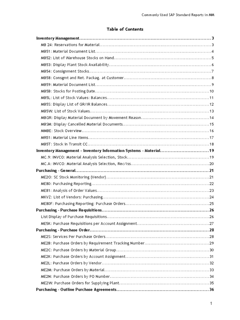 Commonly Used SAP Standard Reports in MM | PDF | Inventory | Invoice