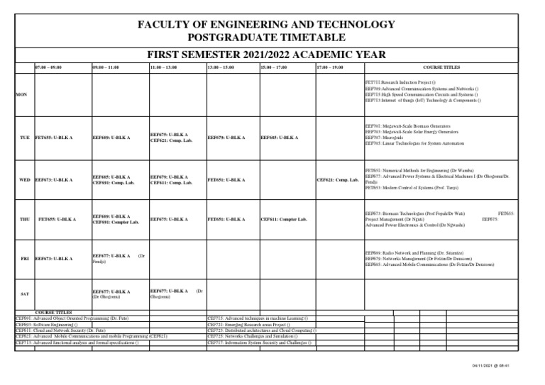 FET PG - Timetable 202'1 2022 | PDF | Internet Of Things | Engineering
