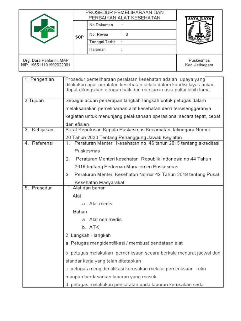 SOP Pemeliharaan Dan Perbaikan Alkes | PDF
