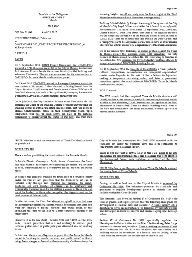 Torre de Manila Construction Ruling | PDF | Nuisance | Justice