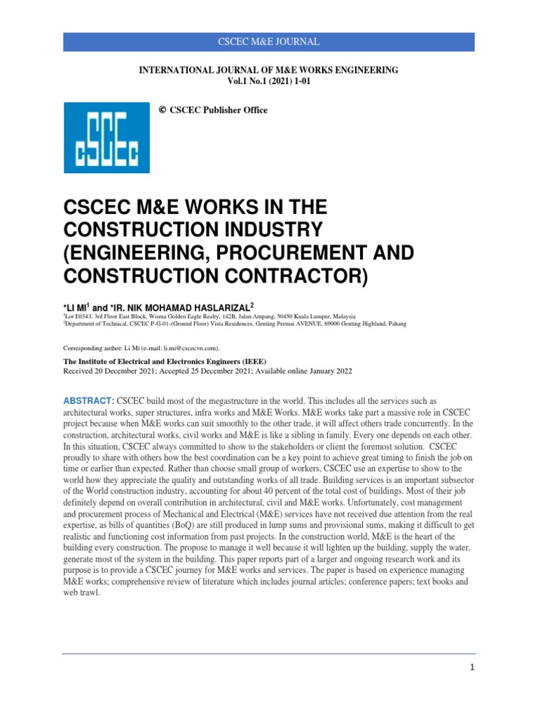 CSCEC M&E Works in The Construction Industry (Engineering, Procurement ...