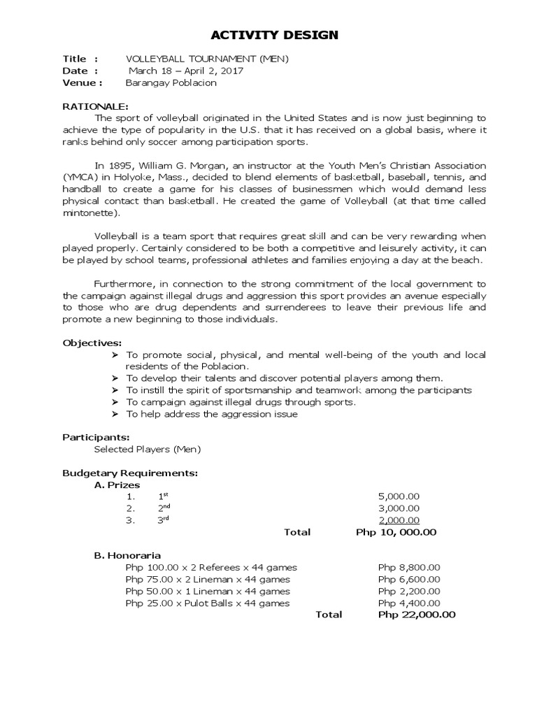 Activity Design: Title: Date: March 18 - April 2, 2017 Venue: Rationale ...