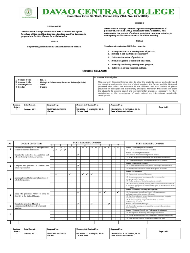 BS 1 Botany Syllabus | PDF | Learning | Life