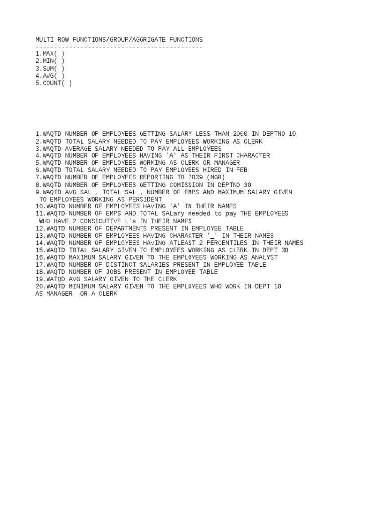 4 Multi Row Functions | PDF