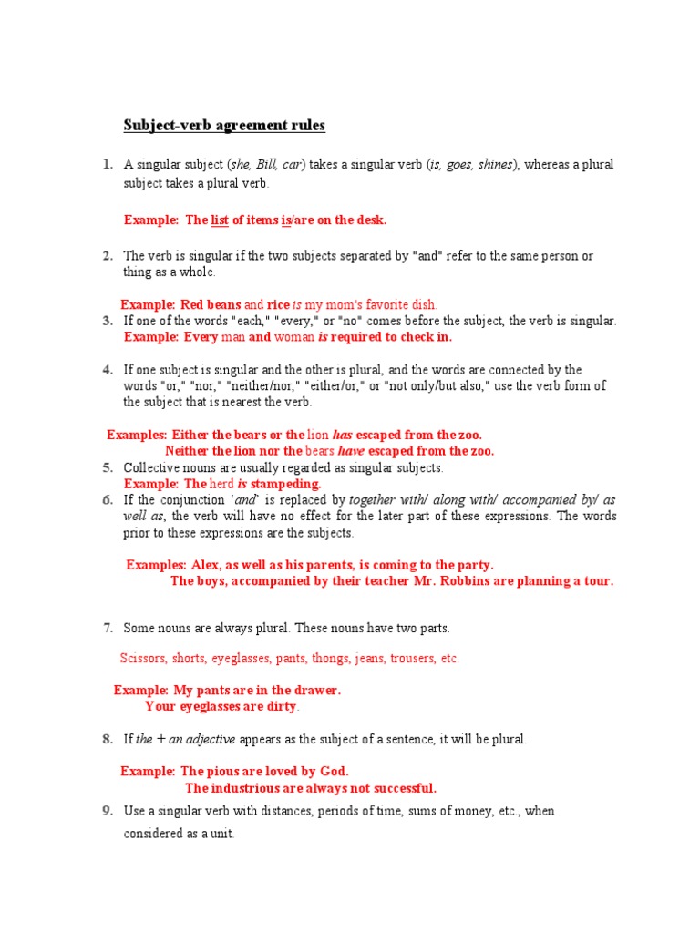 Subject-Verb Agreement Rules | PDF | Grammatical Number | Plural