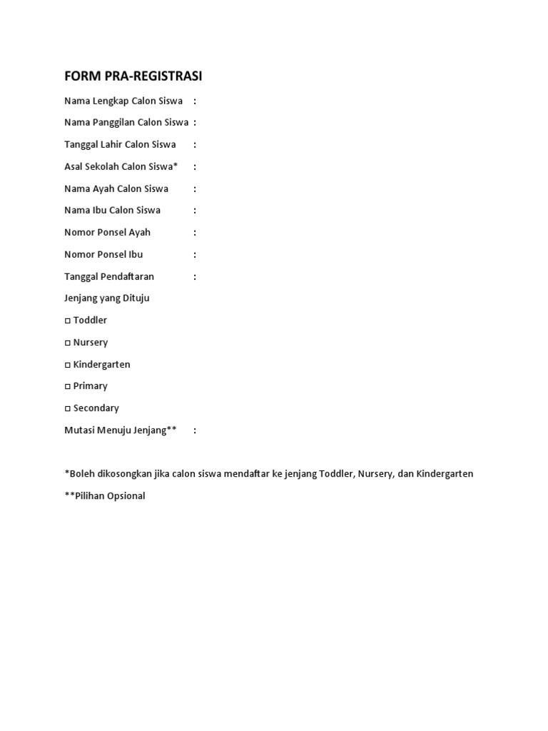 FORM Registrasi | PDF