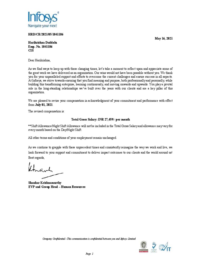 Revised Compensation Letter for Employee | PDF | Salary | Economies