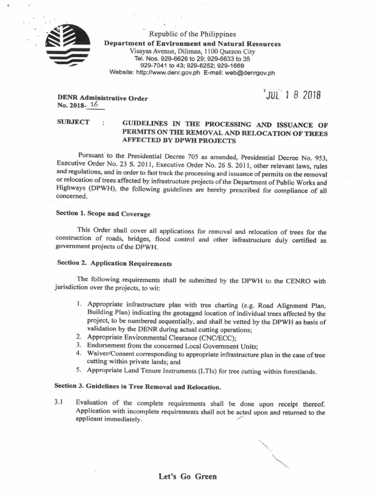 DENR Administrative Order 2018-16 Tree Cutting Permit | PDF