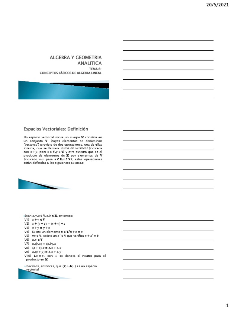 6) Conceptos Básicos de Álgebra Lineal | PDF | Espacio vectorial | Base ...