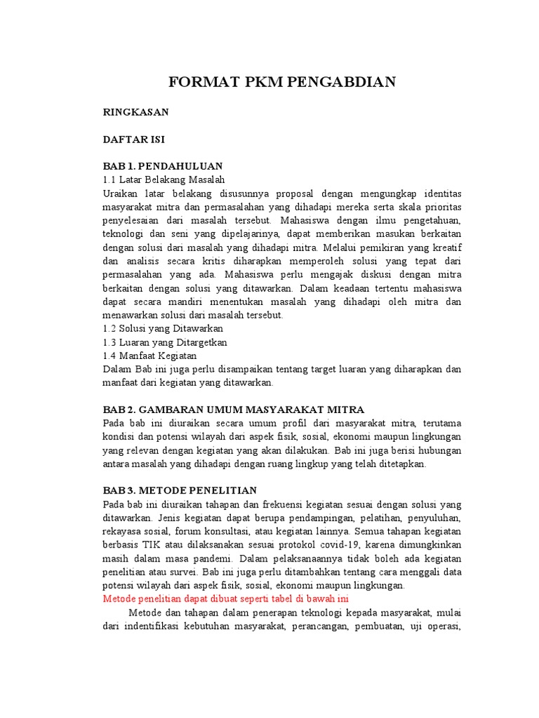 FORMAT PKM PENGABDIAN Pedoman 2021 | PDF