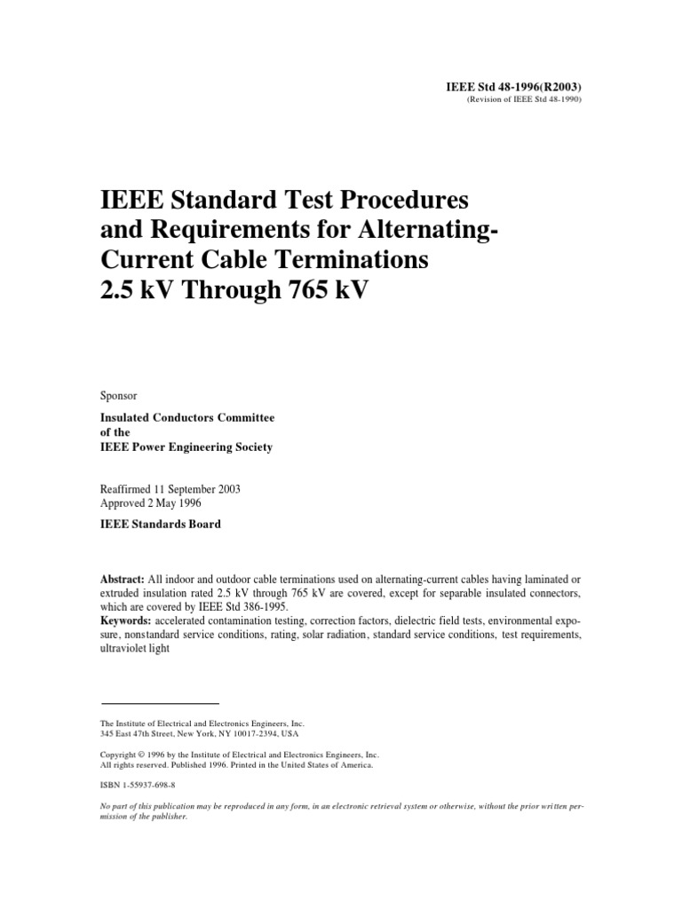 IEEE 48-1996 (R2003) Test Procedures and Requirements For AC Cable ...