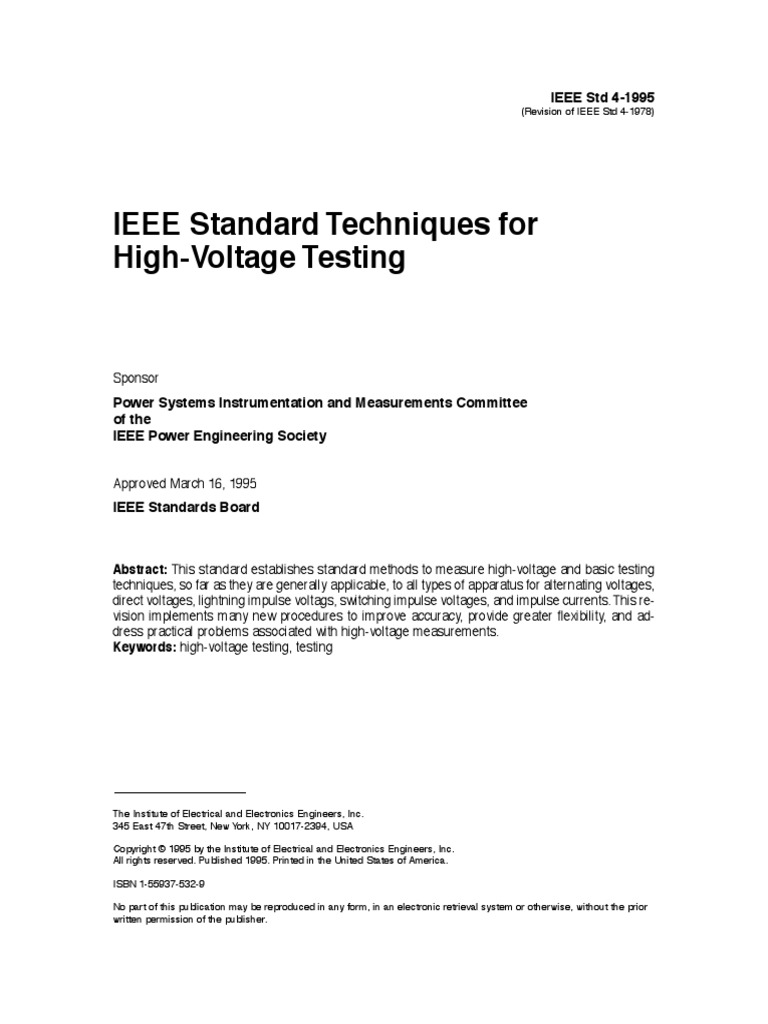 IEEE 4-1995 Techniques For High Voltage Testing | PDF | Electrical ...