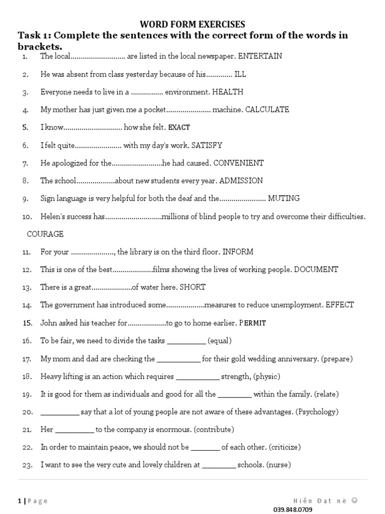 Word Form Exercises | PDF | Garlic