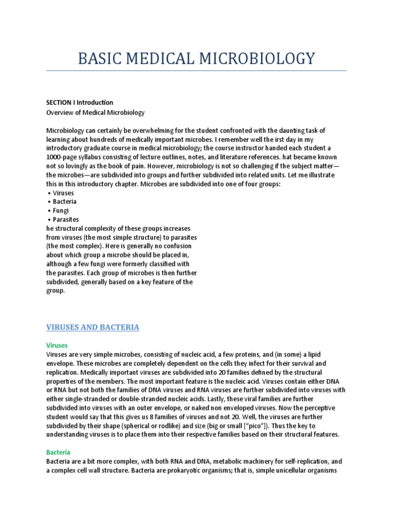 Basic Medical Microbiology: SECTION I Introduction | PDF | Virus | Bacteria