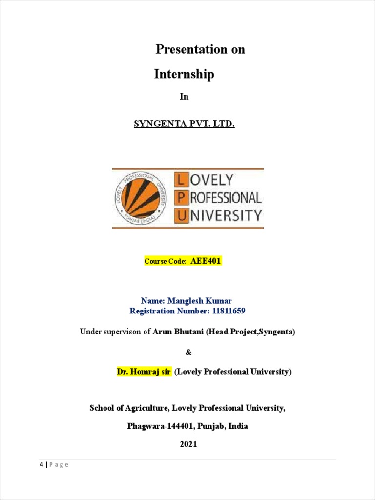 Manglesh Internship Report AEE401 | PDF | Agriculture