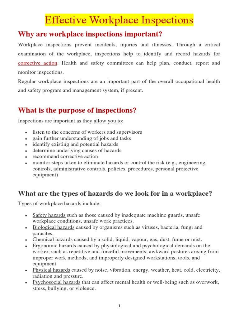 Effective Workplace Inspections Guide | PDF | Occupational Safety And ...
